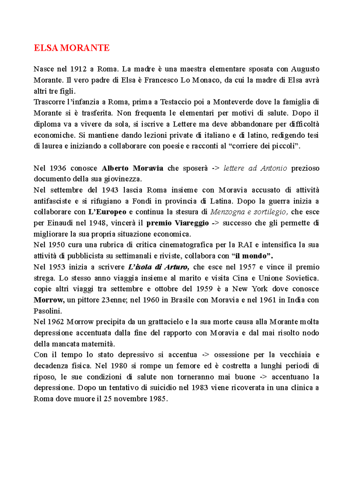 ELSA Morante - ELSA MORANTE Nasce nel 1912 a Roma. La madre è una ...