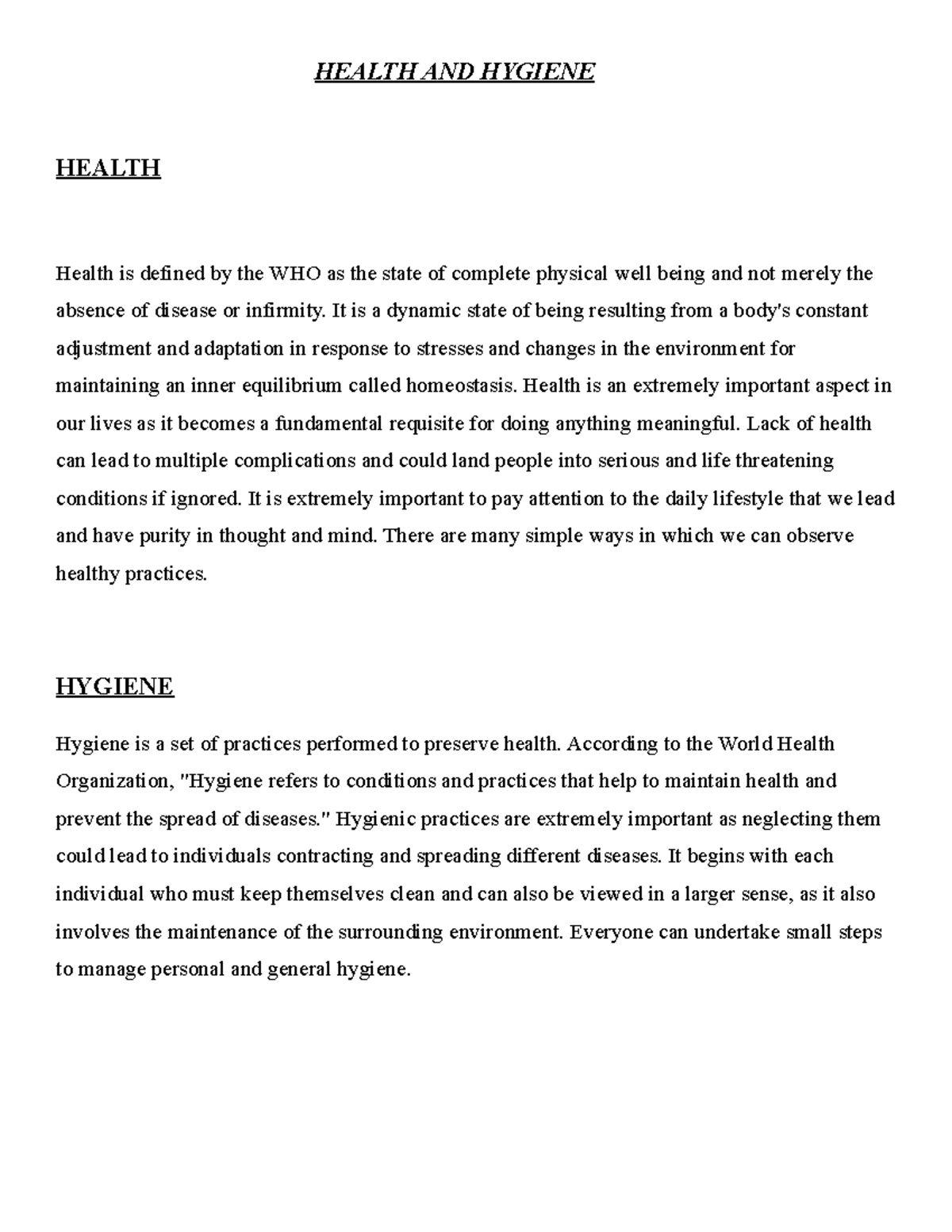 Health AND Hygiene Meaning - HEALTH AND HYGIENE HEALTH Health is ...