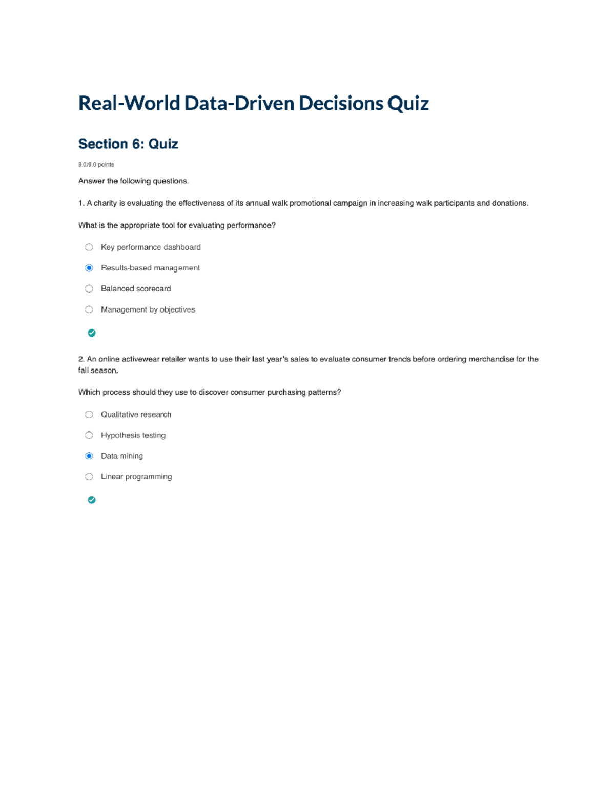 C207 Section 6 Real-World Data-Driven Decisions Quiz - C207 - Studocu