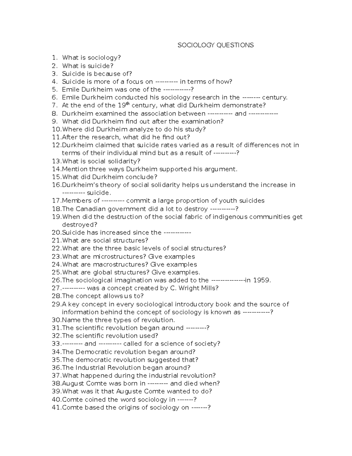 Sociology Questions - I am a student at Brandon University. - SOCIOLOGY ...