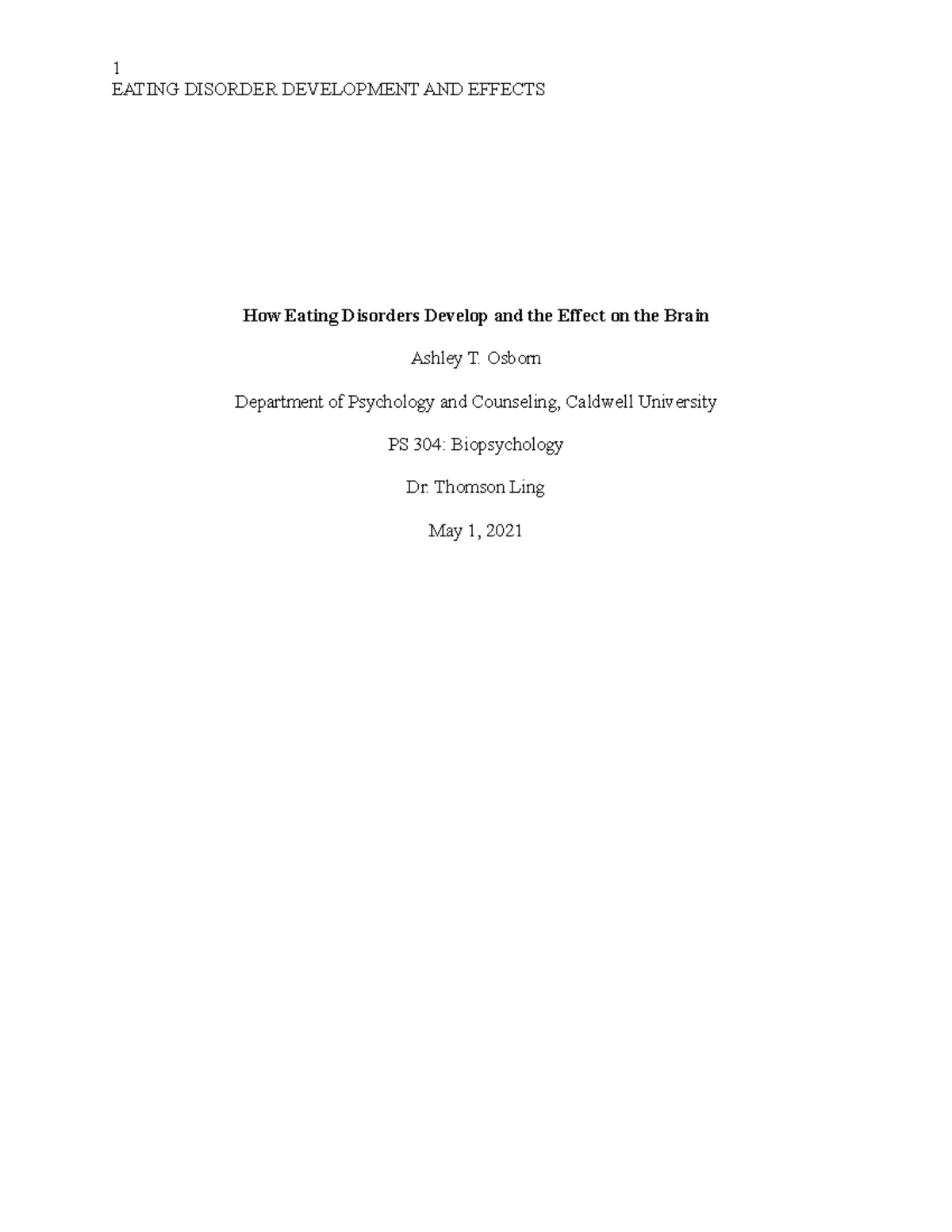 BP Research Paper - EATING DISORDER DEVELOPMENT AND EFFECTS How Eating ...