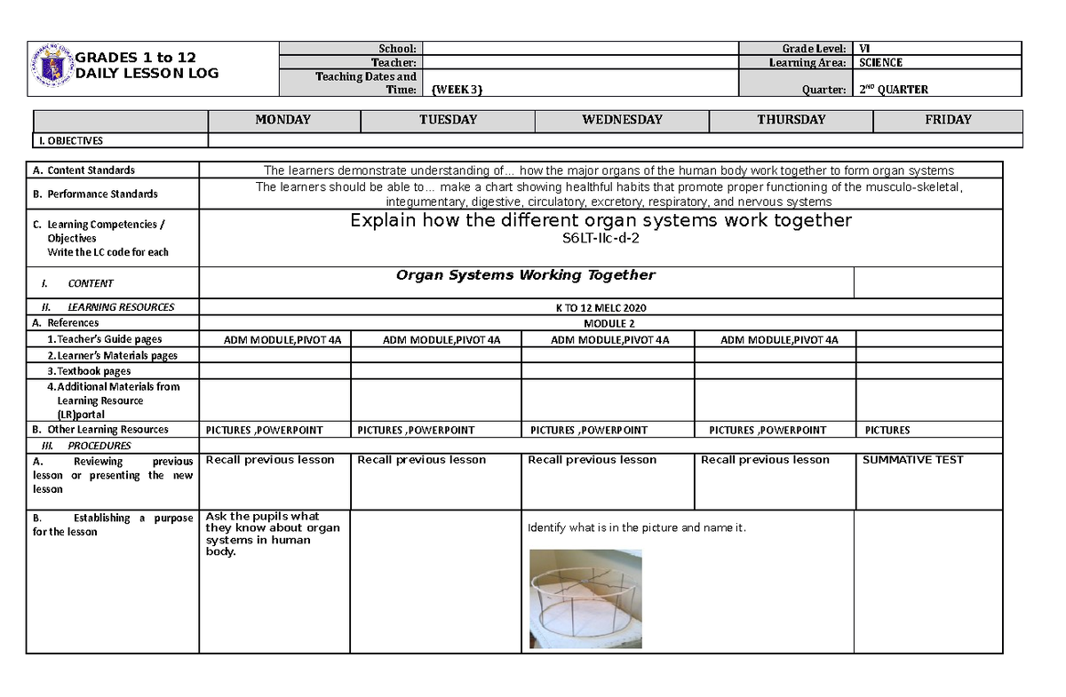 DLL Science 6 Q2 W3 - ... - GRADES 1 to 12 DAILY LESSON LOG School ...