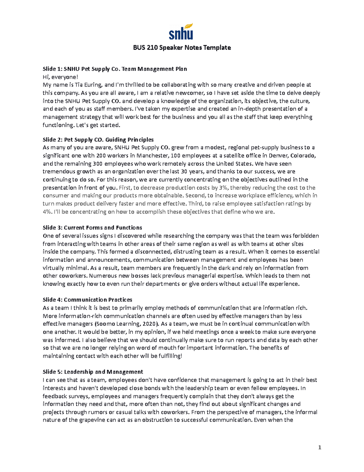 BUS 210 Speaker Notes Template 1 - BUS 210 Speaker Notes Template Slide ...