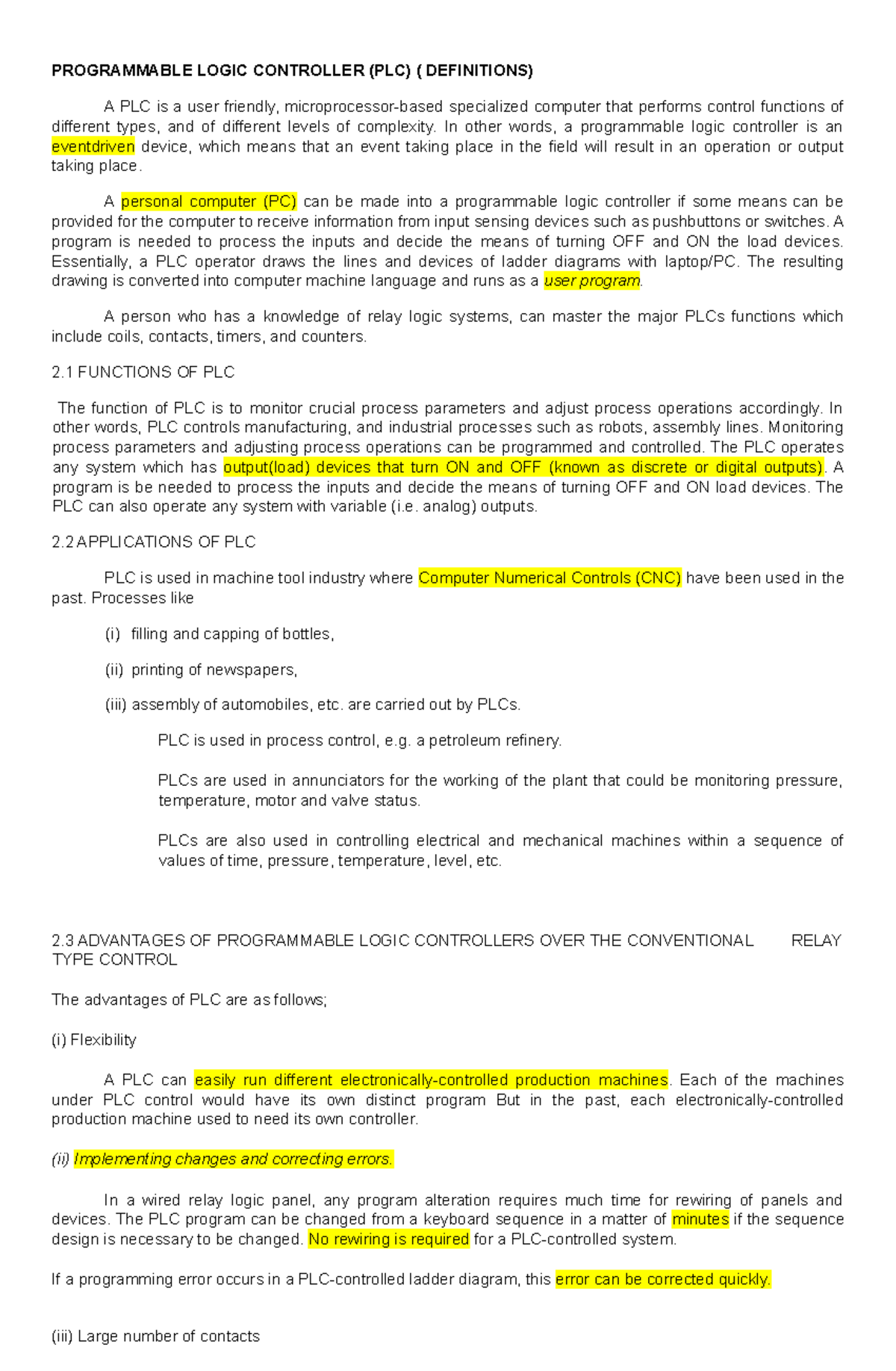 Electronics Systems and Design - PROGRAMMABLE LOGIC CONTROLLER (PLC ...