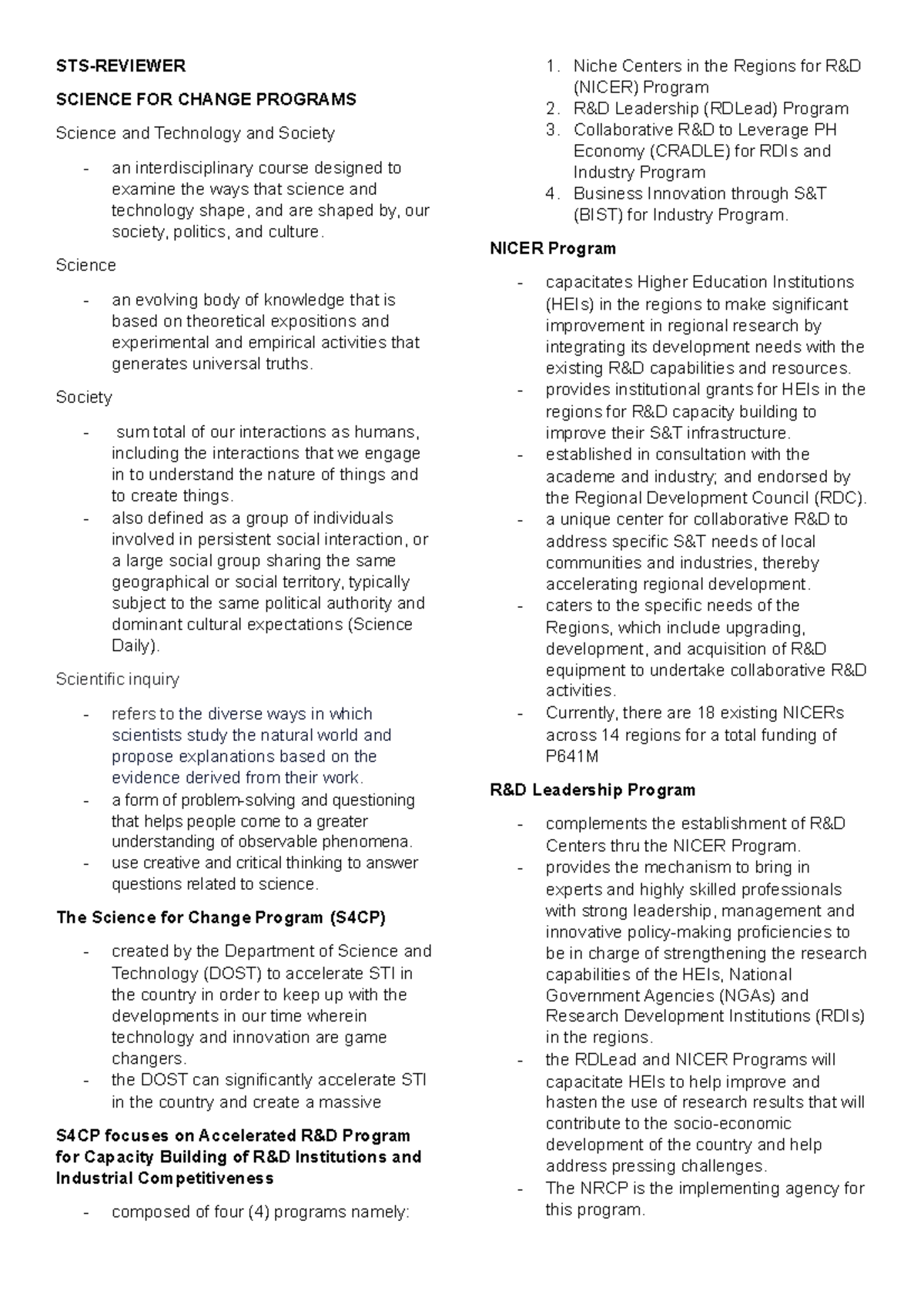 STS- Reviewer - N/A - STS-REVIEWER SCIENCE FOR CHANGE PROGRAMS Science ...