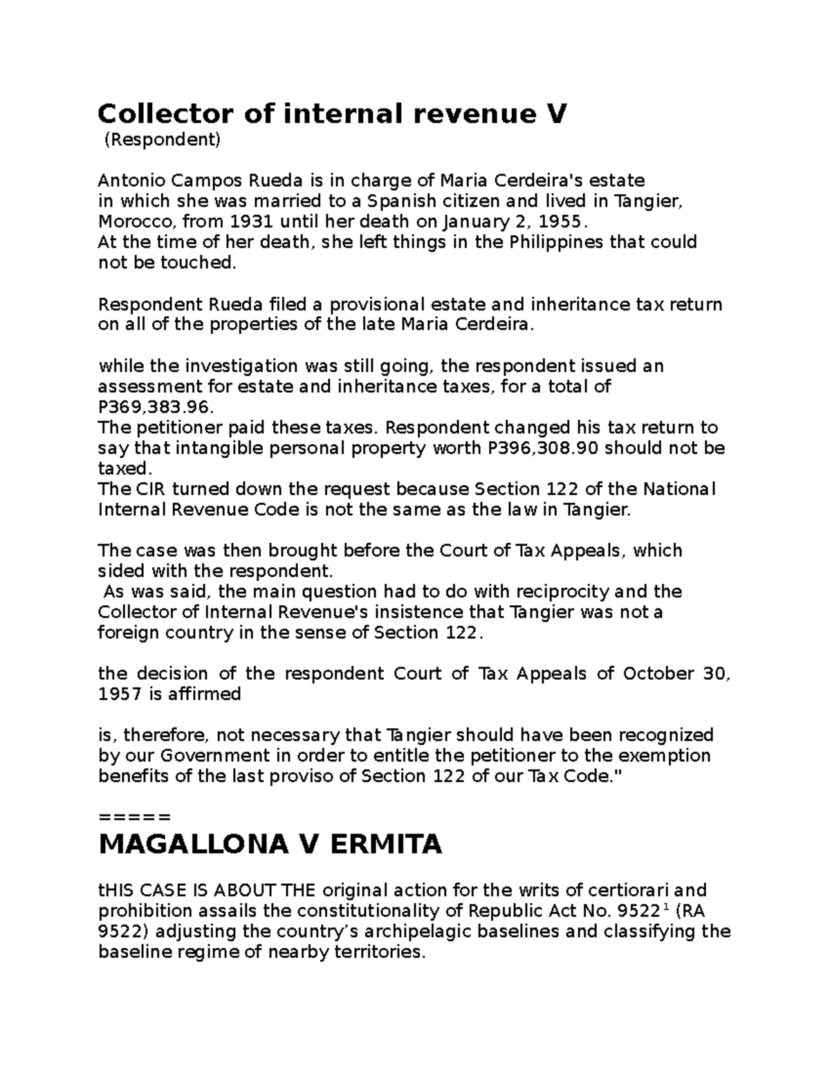 Collector of internal revenue V - Collector of internal revenue V ...