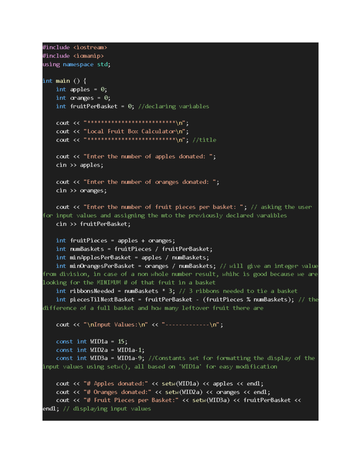 Fruit Basket Code - The program asks the user to enter (via the keyboard) three integers: The ...