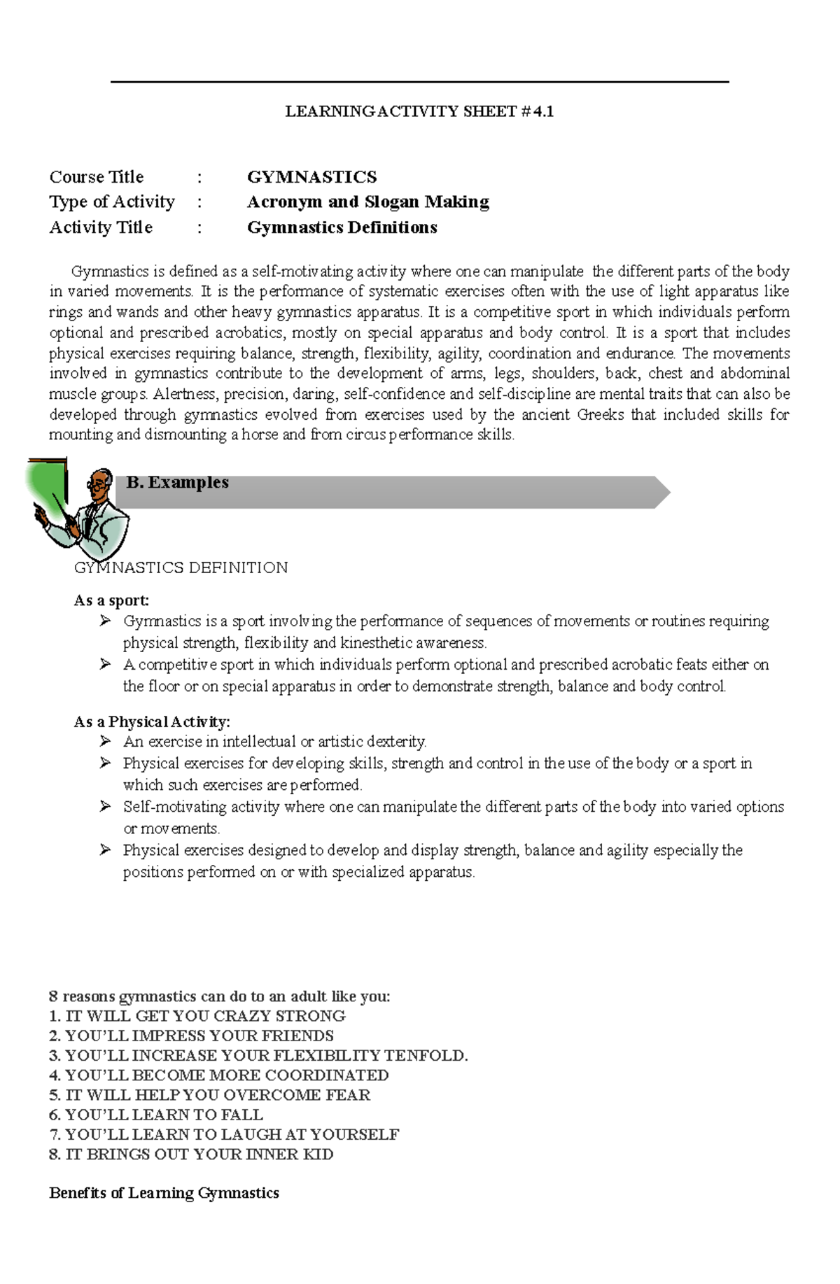 For Physical Education, Gymnastics ...