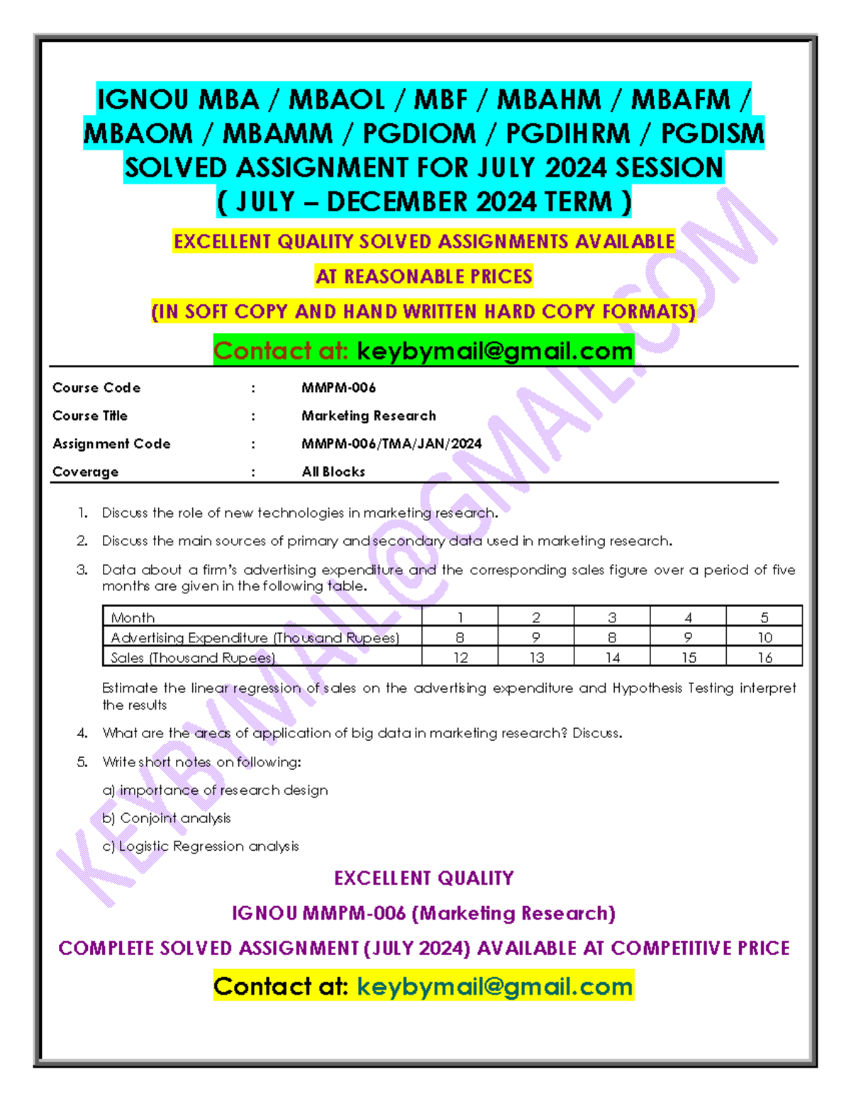 MMPM-006 (JULY 2024 Session) - IGNOU MBA / MBAOL / MBF / MBAHM / MBAFM / MBAOM / MBAMM / PGDIOM ...