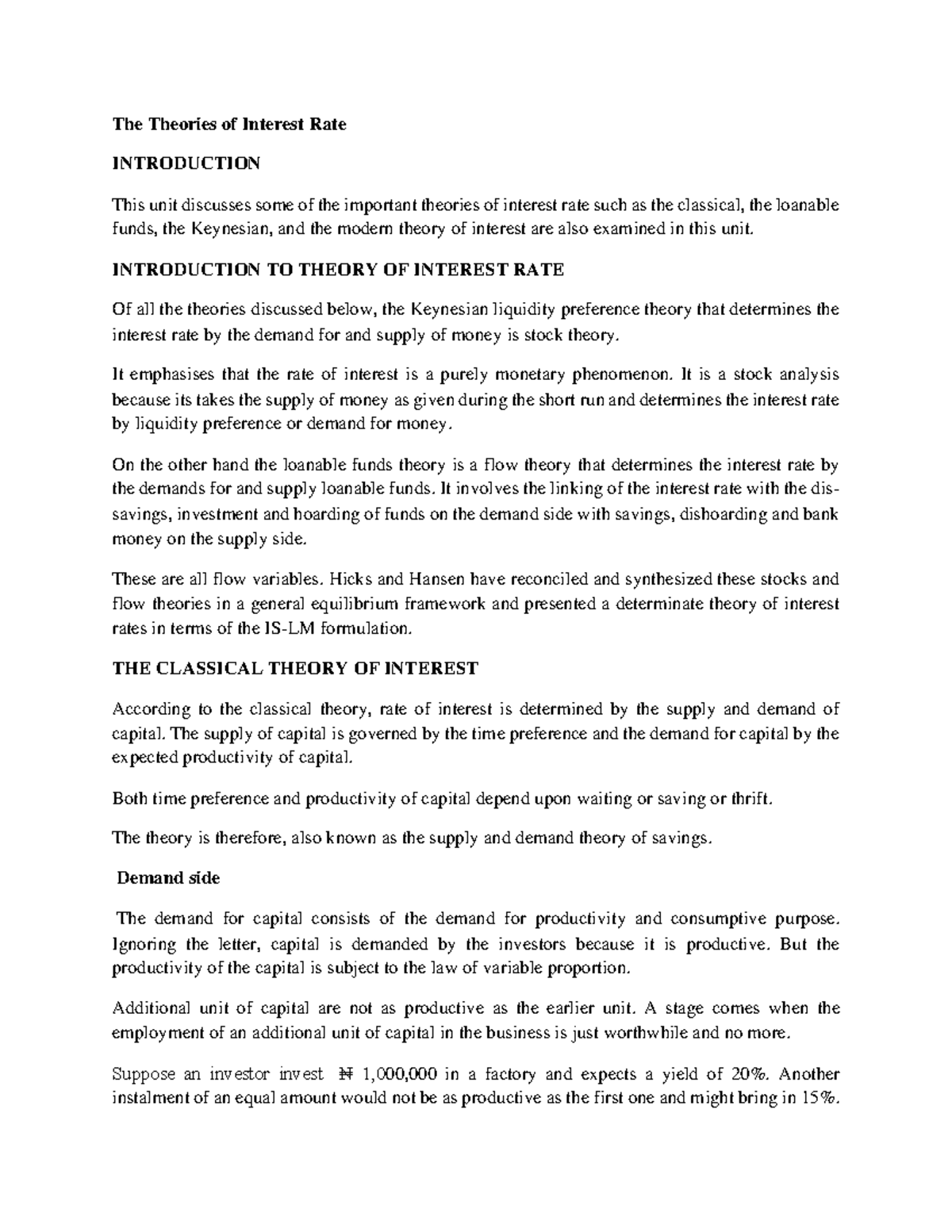 ECO 303 Note 7 Theories of Interest Rate - The Theories of Interest ...