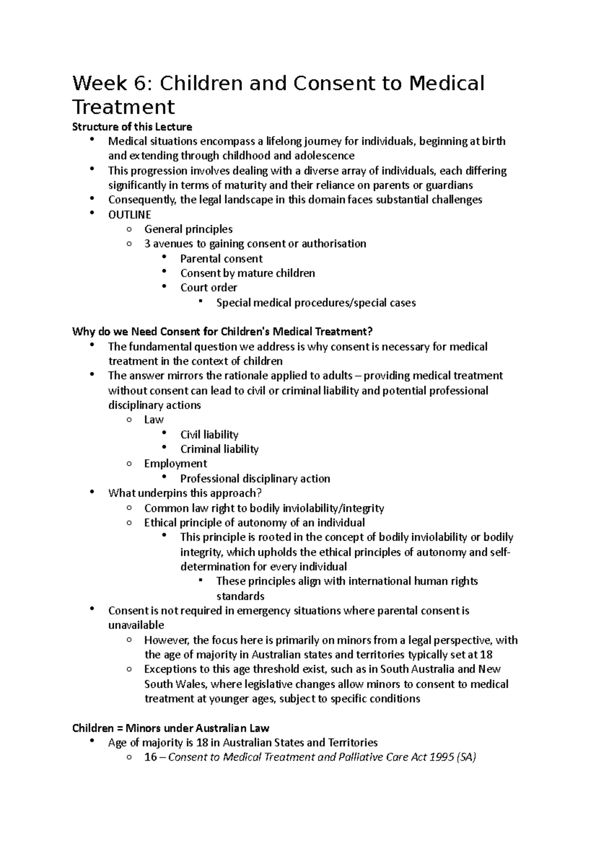 Week 6 - LEC - Week 6: Children and Consent to Medical Treatment ...
