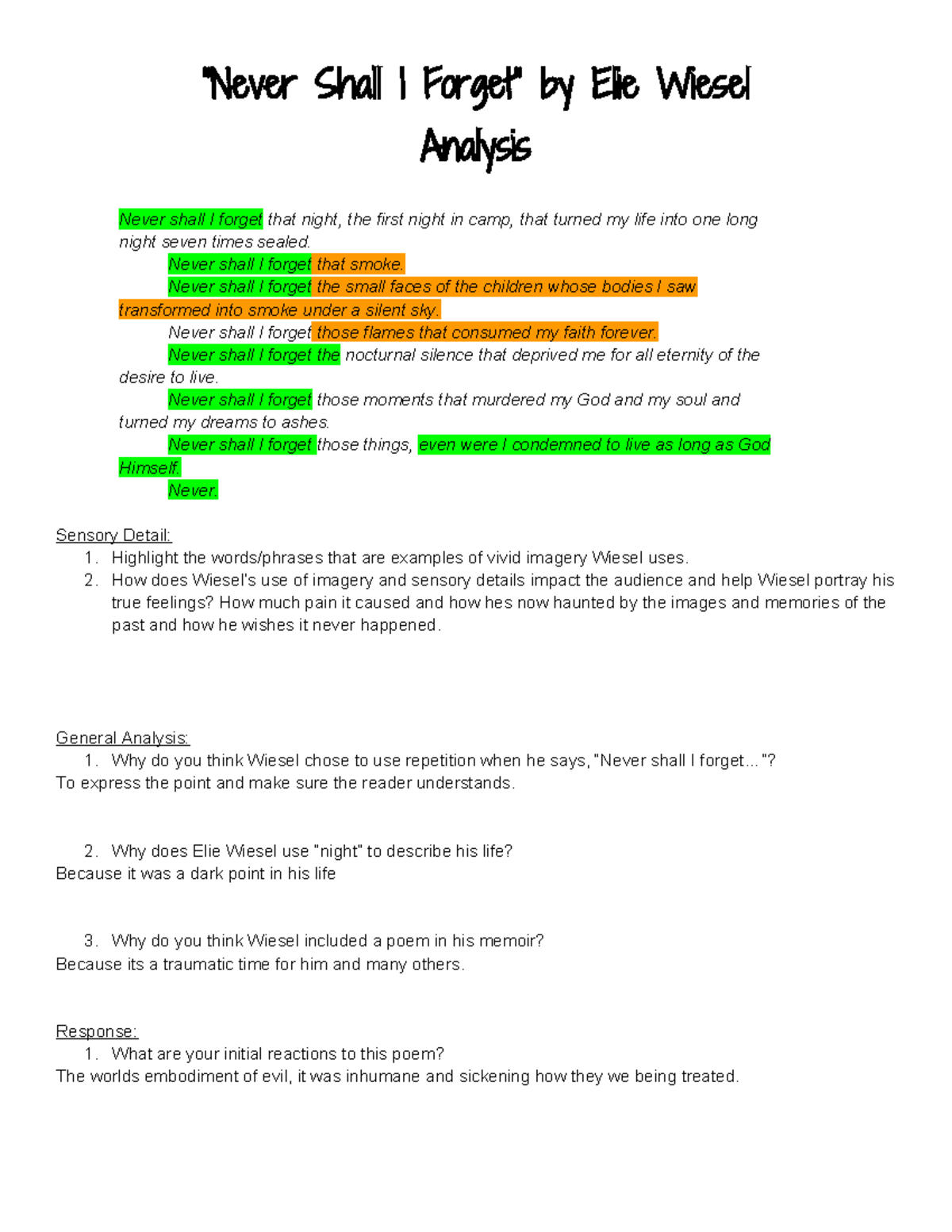 Copy of “Never Shall I Forget” Analysis - “Never Shall I Forget” by ...