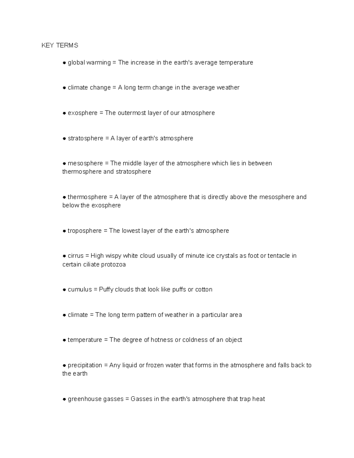 Bio 3 - Key terms that can help in bio - KEY TERMS global warming = The ...
