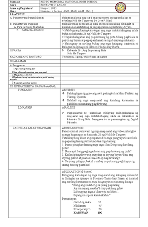 RL-DLL Q2 W2 - aralin sa pabula lesson plan - Address: M. Tagarao ...