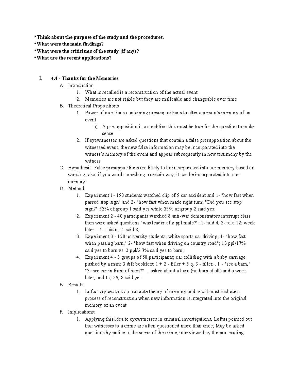 Hock unit 2 - notes - *Think about the purpose of the study and the ...