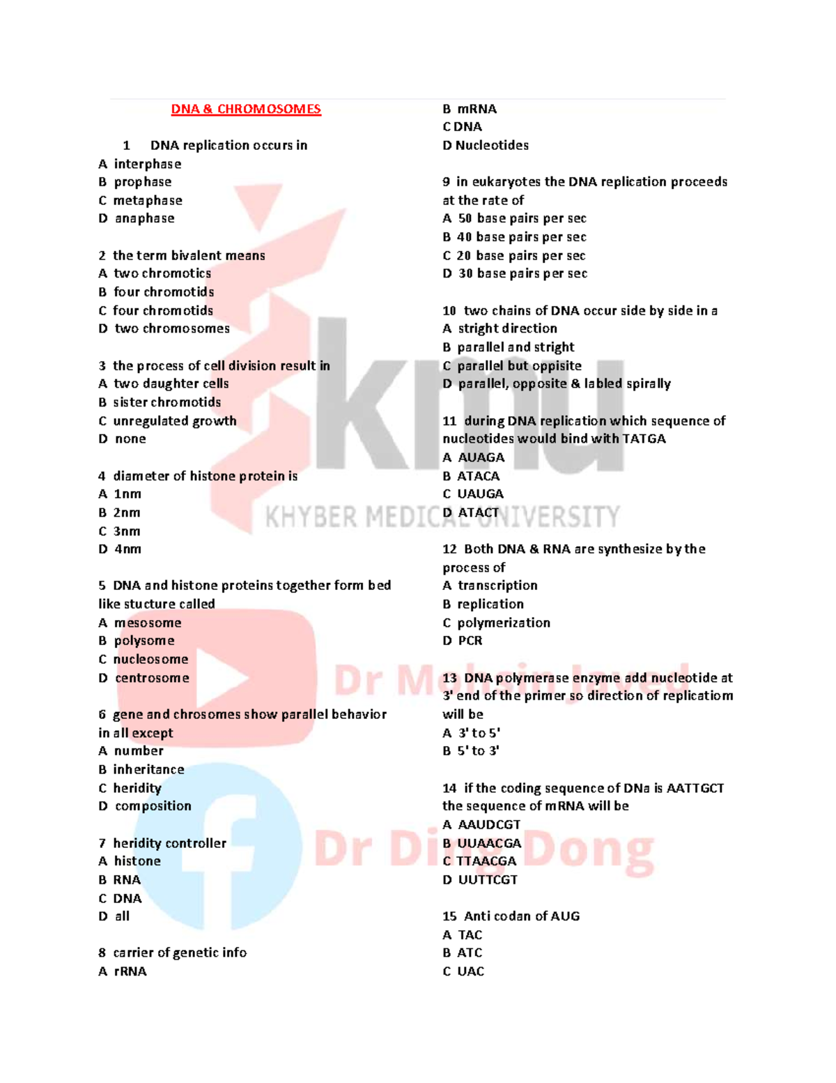 DNA and Chromosomes - BEST NOTES - DNA & CHROMOSOMES 1 DNA replication ...
