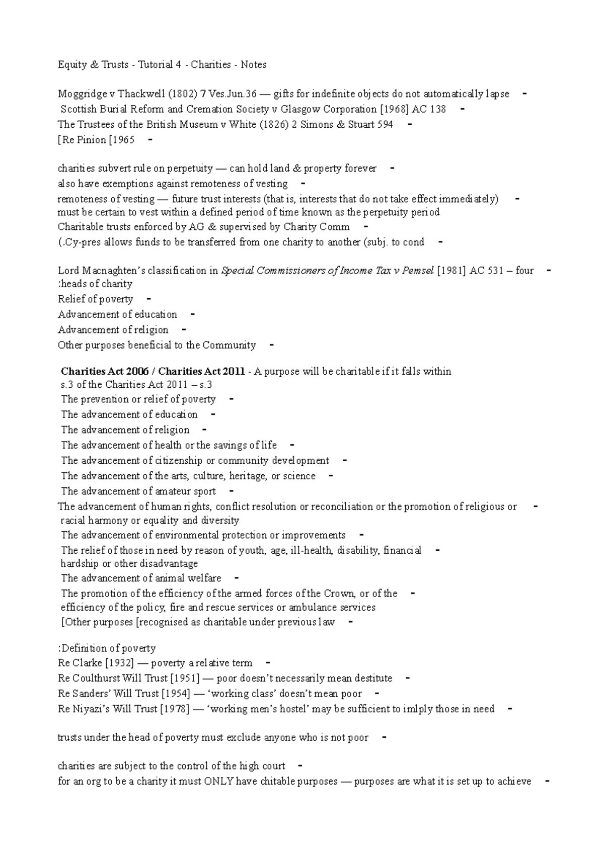 Tutorial 4 - Charities - Notes - Equity & Trusts - Tutorial 4 ...