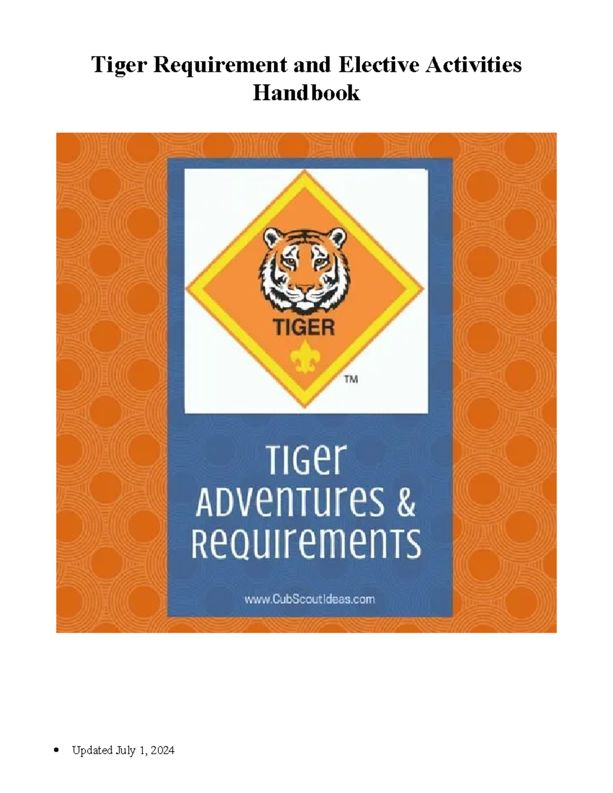 Tiger Activities Handbook - Tiger Requirement and Elective Activities Handbook Bobcat ...