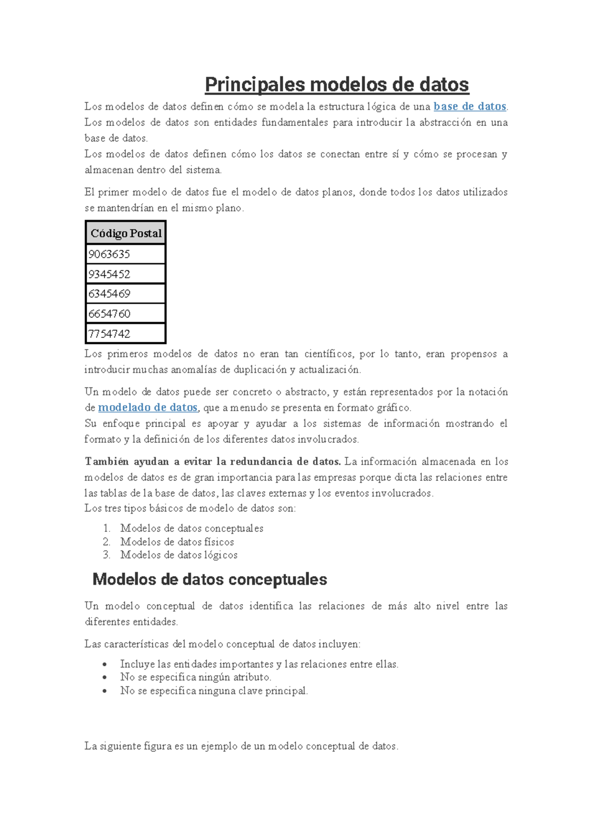 Modelo logico fisico y conceptual - Principales modelos de datos Los ...