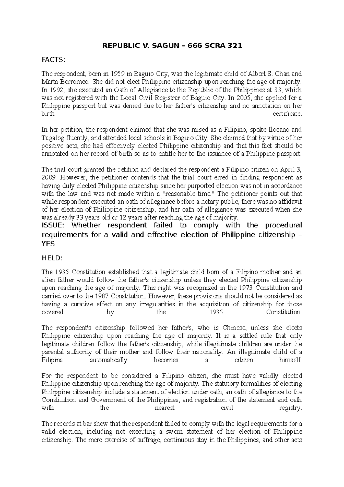 Republic V. Sagun – 666 SCRA 321 - REPUBLIC V. SAGUN – 666 SCRA 321 ...