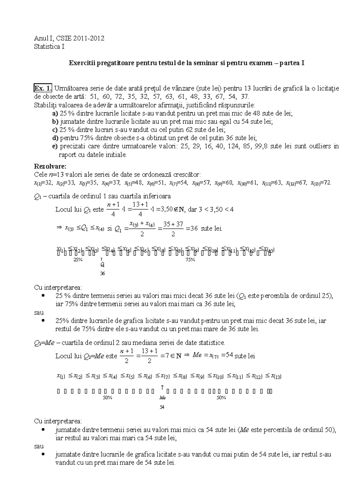Exercitii Statistica I rezolvate partea 1 - Anul I, CSIE 2011 ...
