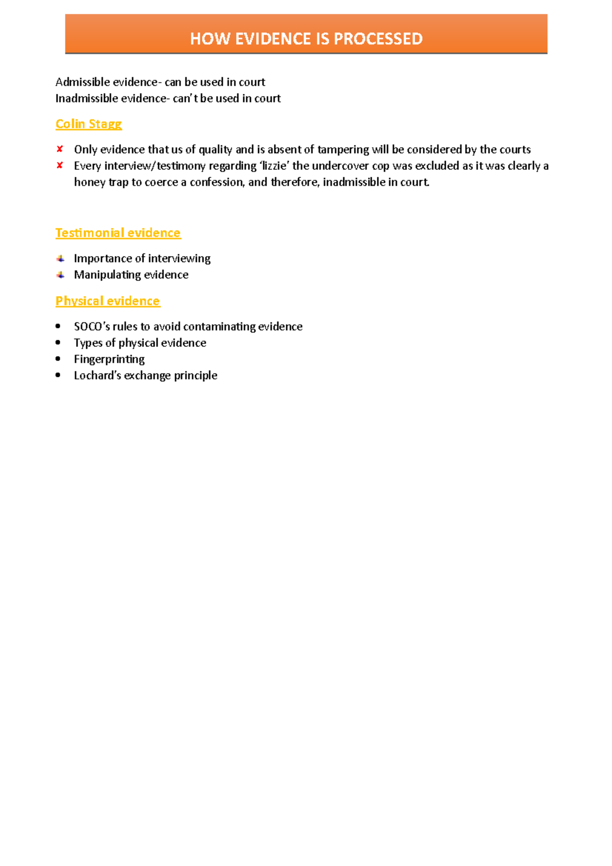 evidence processed - Admissible evidence- can be used in court ...