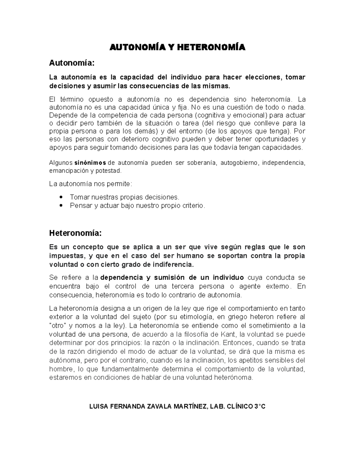 Autonomía Y Heteronomía Luisa Fernanda Zavala Martínez - AUTONOMÍA Y ...