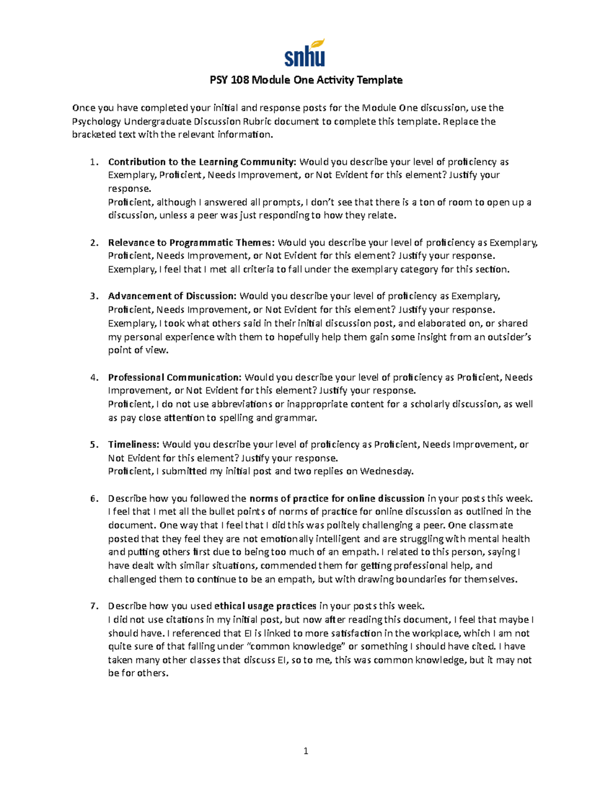 PSY 108 Module One Activity Template - PSY 108 Module One Activity ...
