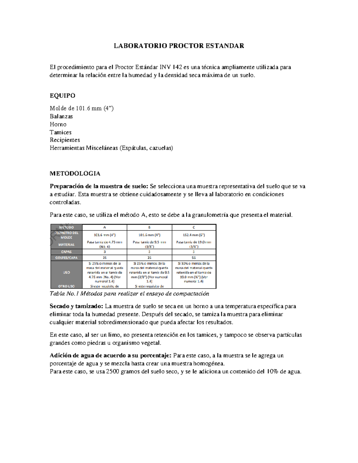 Laboratorio Proctor Estandar - LABORATORIO PROCTOR ESTANDAR El ...