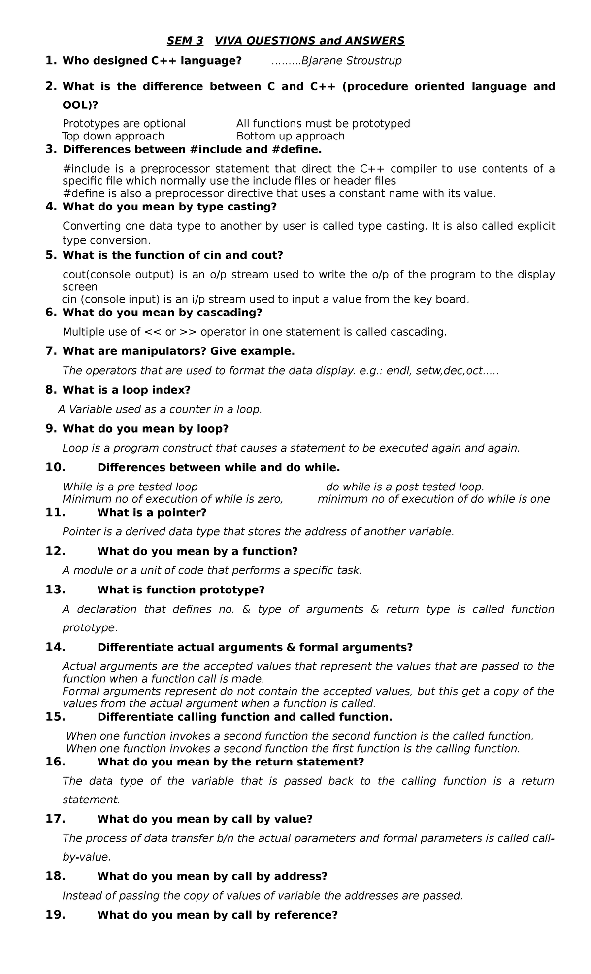 VIVA Questions And Answera 1 SEM 3 VIVA QUESTIONS And ANSWERS 1
