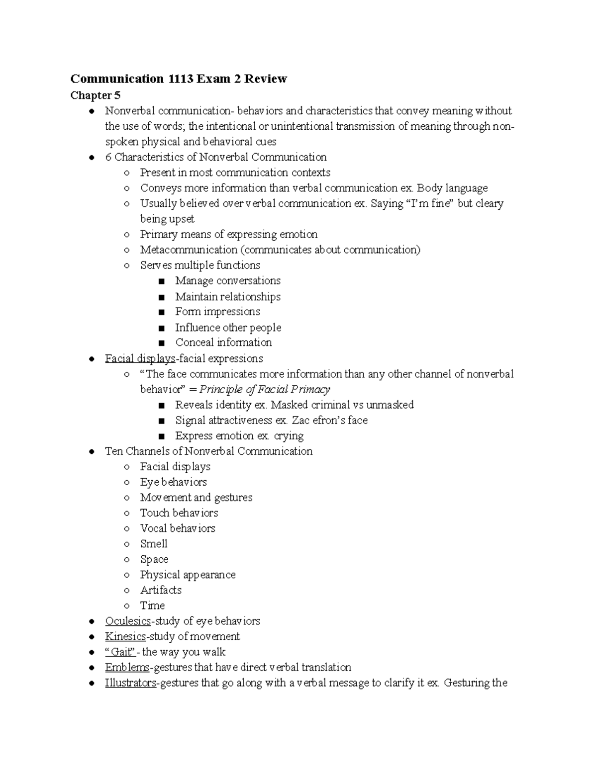 Communication 1113 Exam 2 Review - Communication Exam 2 Review Chapter ...