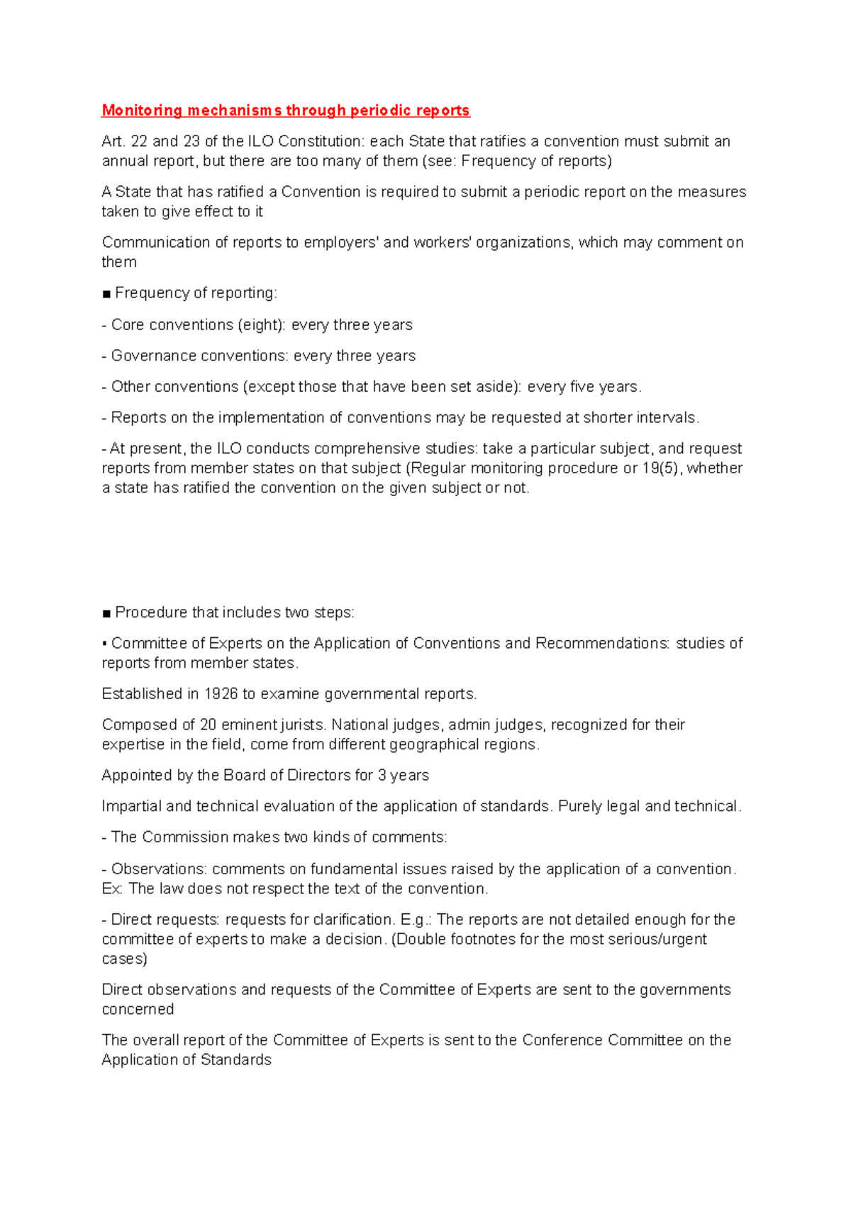 Monitoring mechanisms through periodic reports 5 - 22 and 23 of the ILO ...