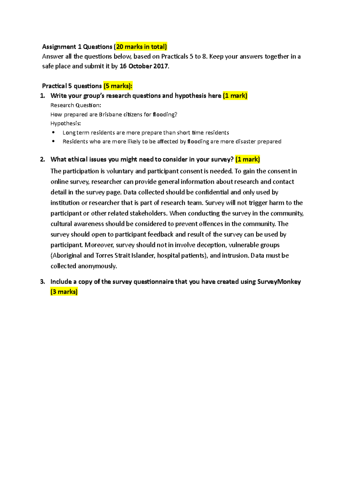 Assignment 2 all questions - Assignment 1 Questions (20 marks in total ...