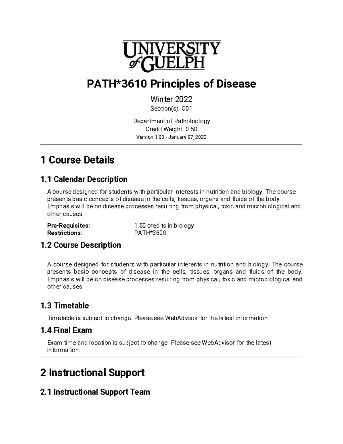 Outline PATH 3610 W22 - Path3610 - U of G - Studocu