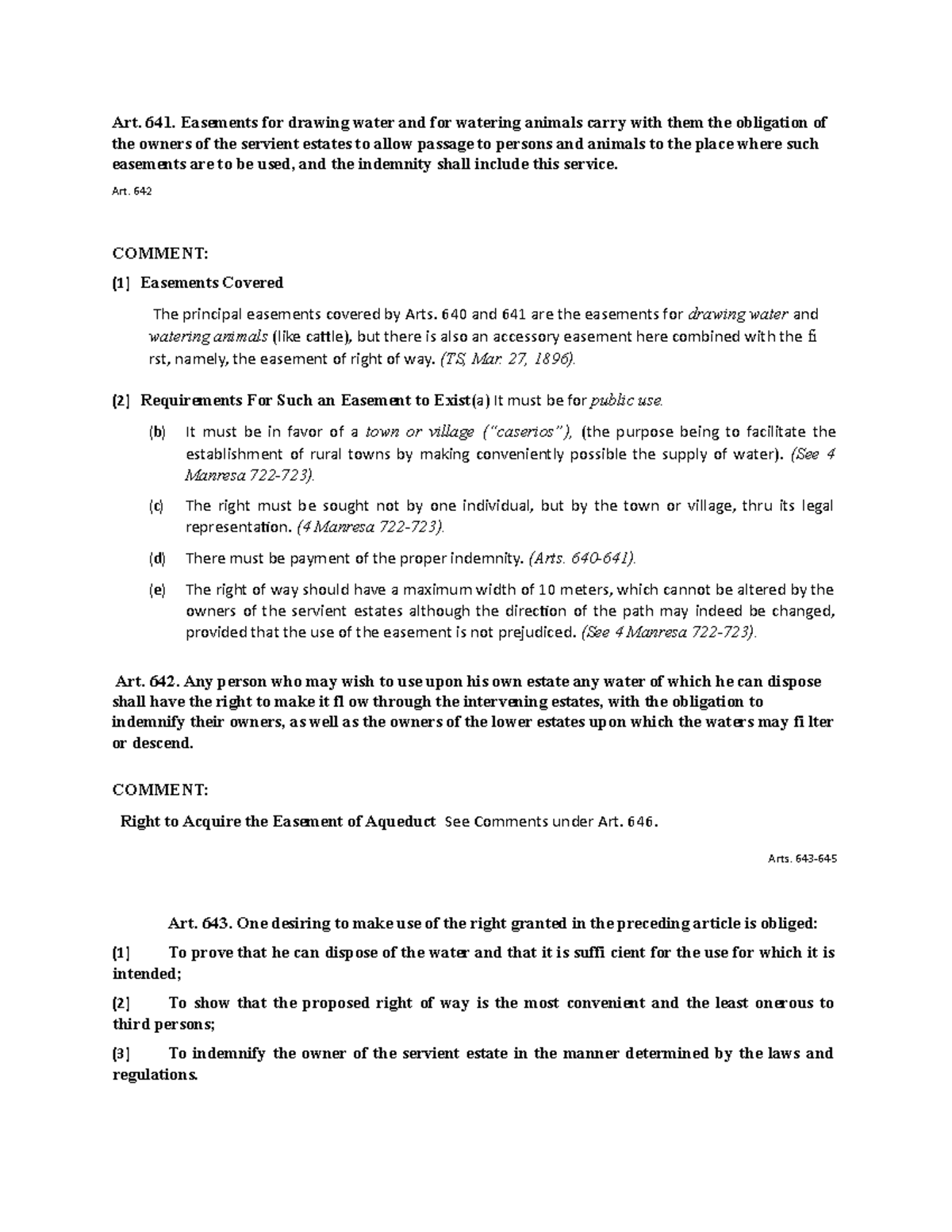 Property law m166 - Art. 641. Easements for drawing water and for ...