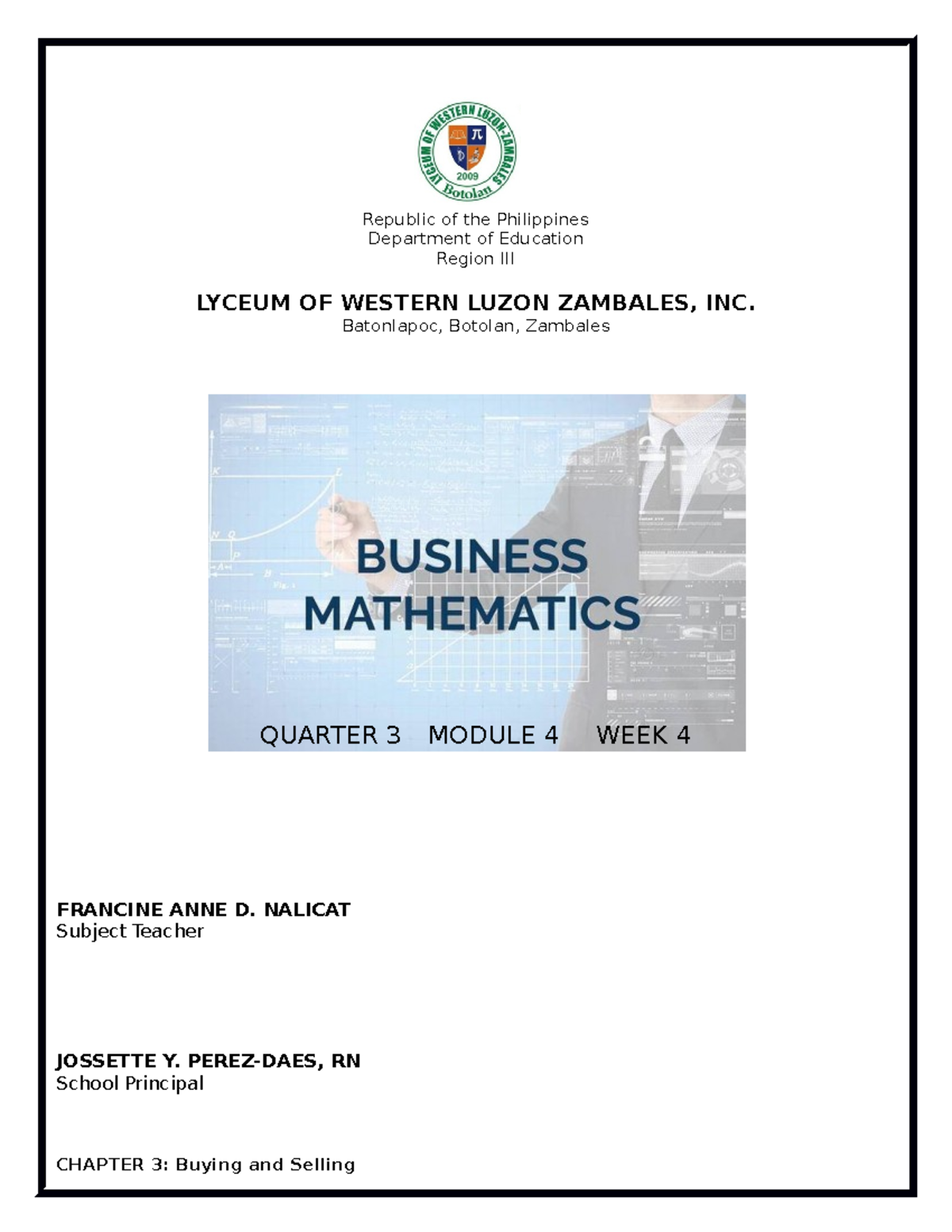 BM module 4 - lecture - Republic of the Philippines Department of ...