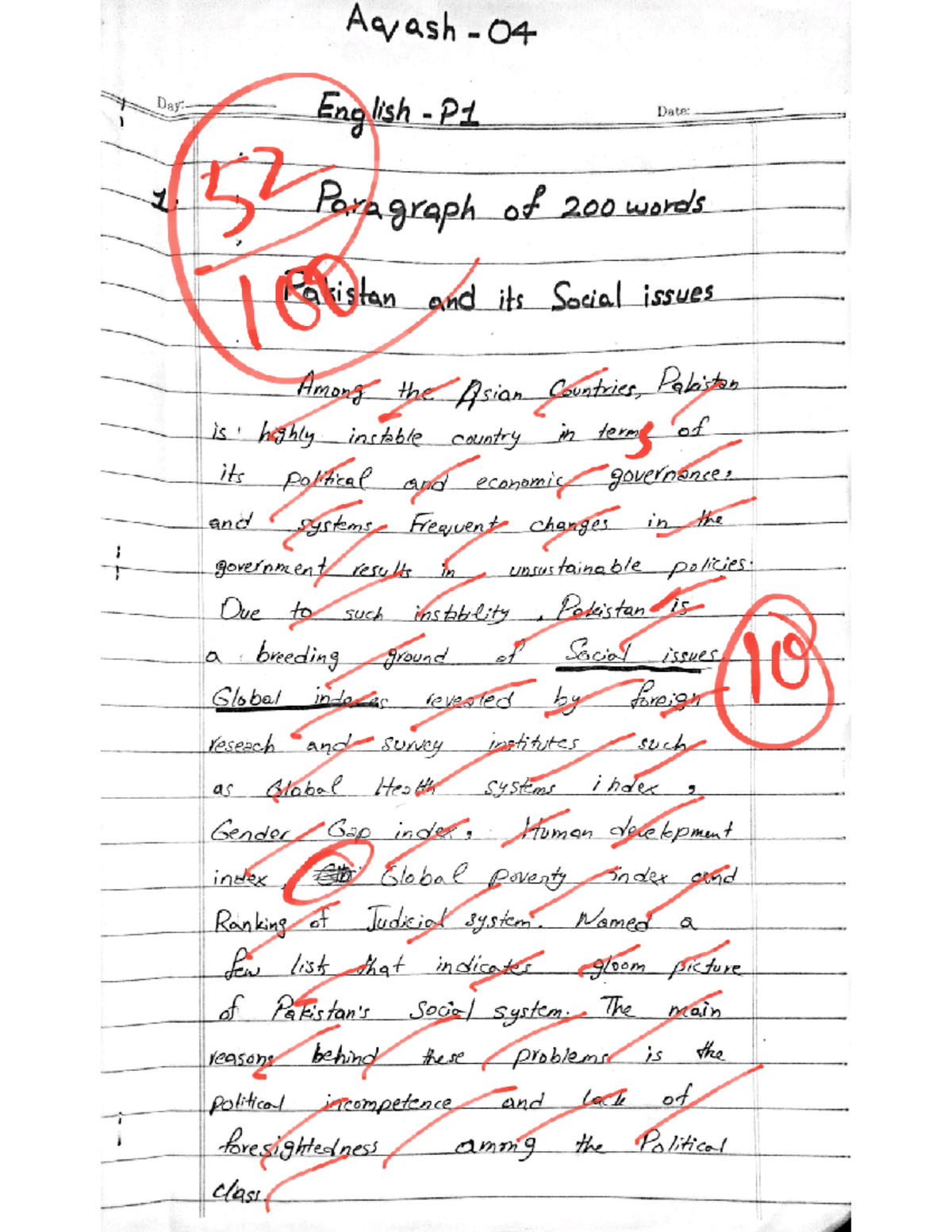 Aqash -04 - English P1 - Aqash Ali - Aquash 04 Day: Eng lish P1 Date: 1. 52 Paragraph of 200 ...