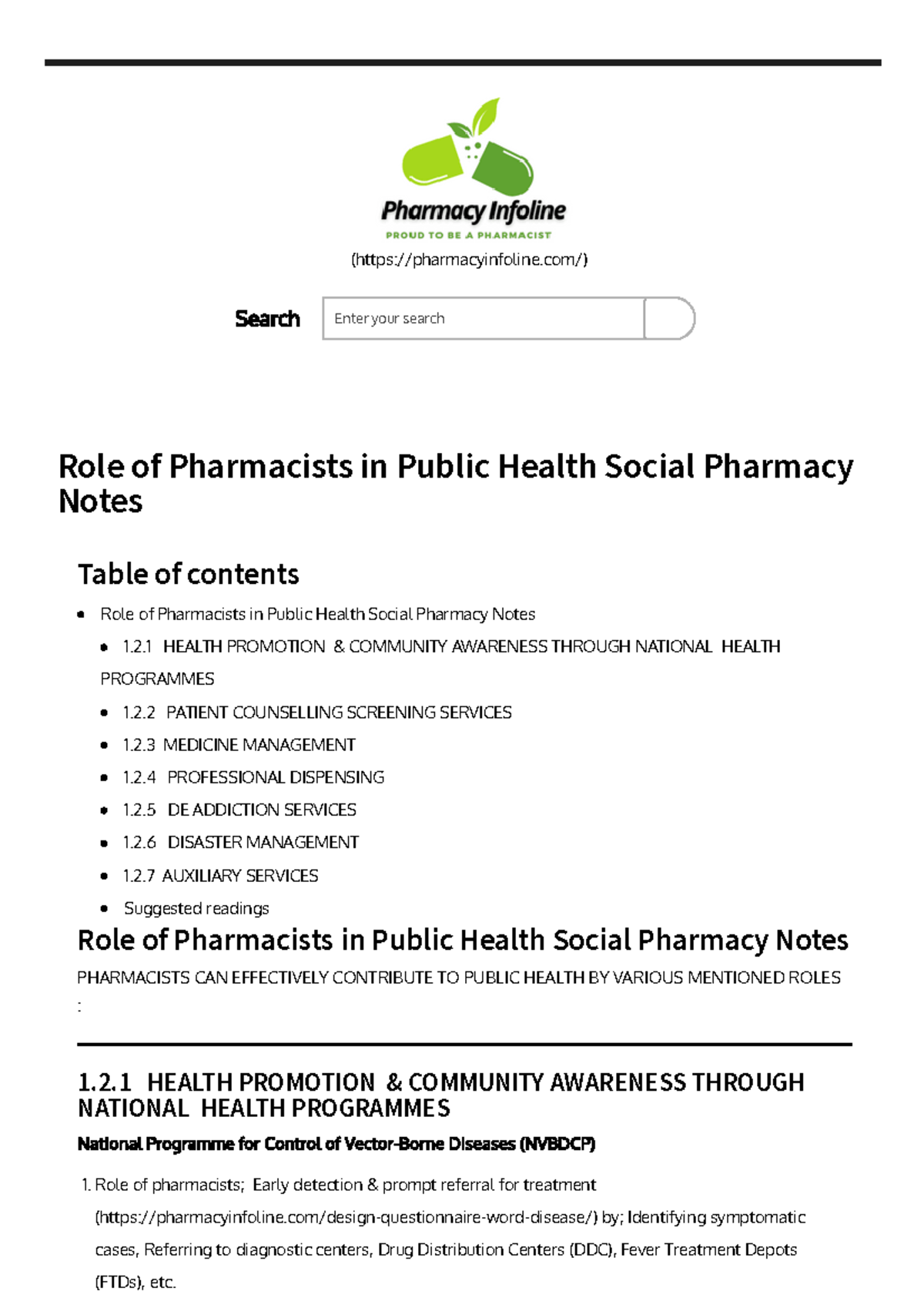 2. Role of Pharmacists in Public Health Social Pharmacy Notes - 2 ...
