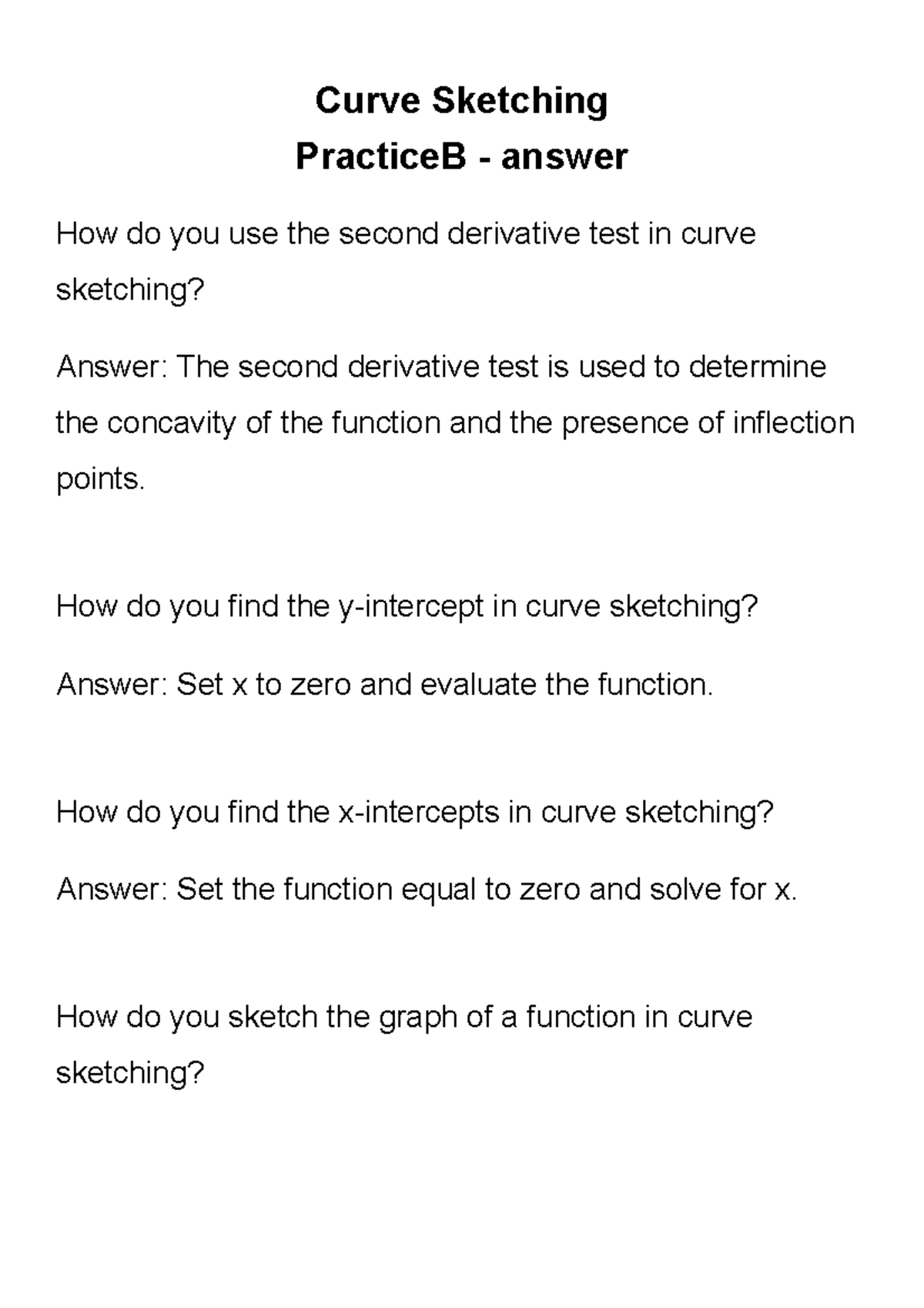 Curve Sketching Practice B - answer - Curve Sketching PracticeB ...