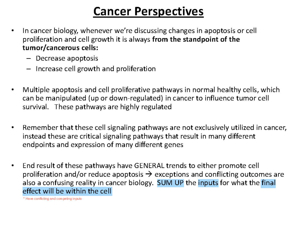 Lecture notes, lectures 13 - Cancer Part 3 - Cancer Perspectives In ...
