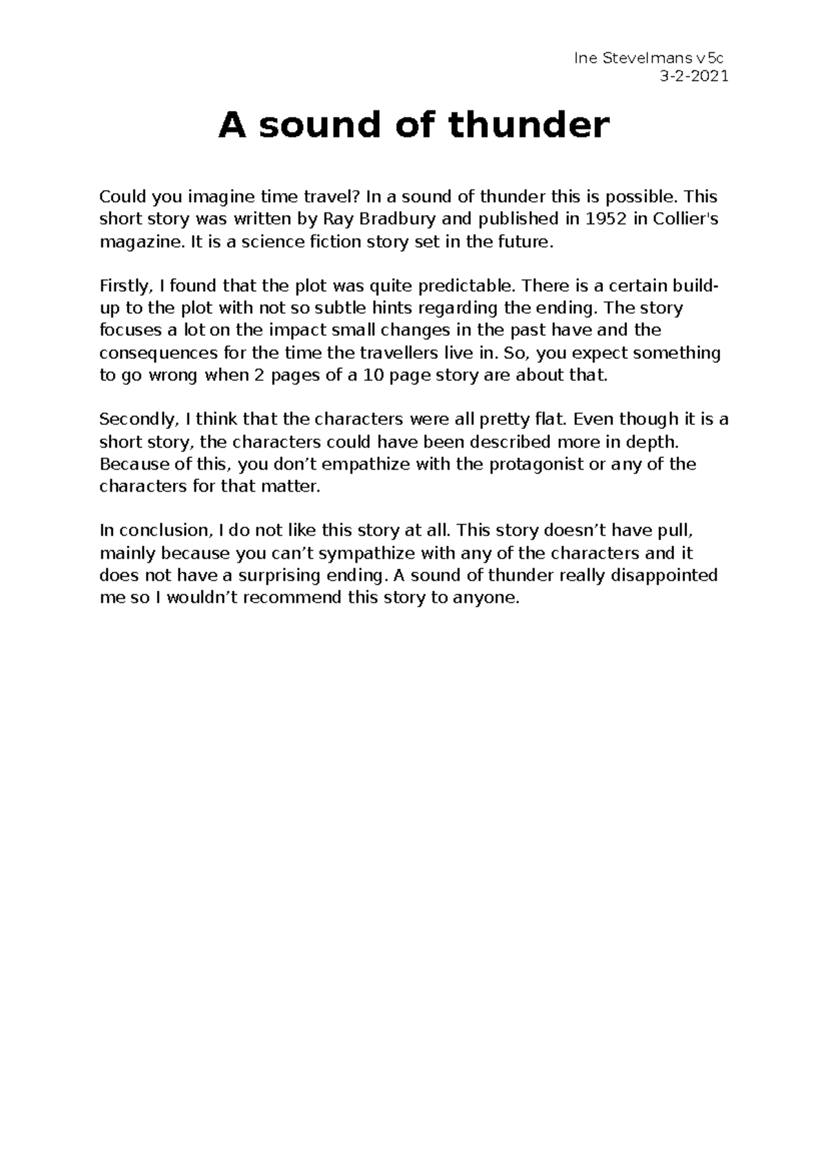 A sound of thunder review - Ine Stevelmans v5c 3-2- A sound of thunder ...