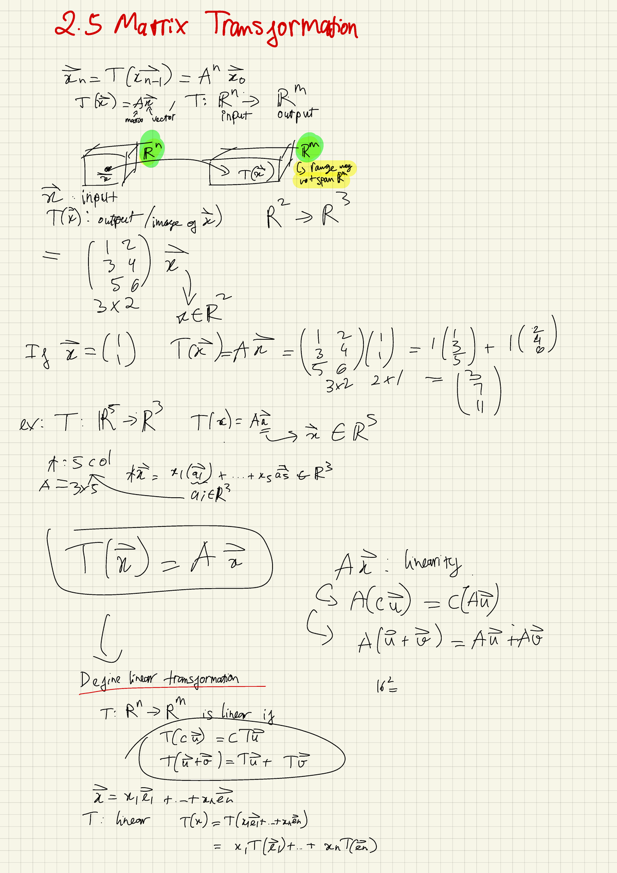 2.5 Matrix Transformation - 2 Transformation an = T(a) = A"E. T(x ...