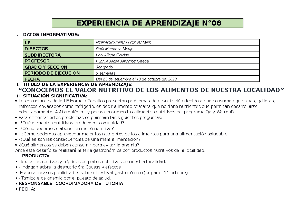 3° Grado - Experiencia DE Aprendizaje N°07 - EXPERIENCIA DE APRENDIZAJE N° I. DATOS INFORMATIVOS ...