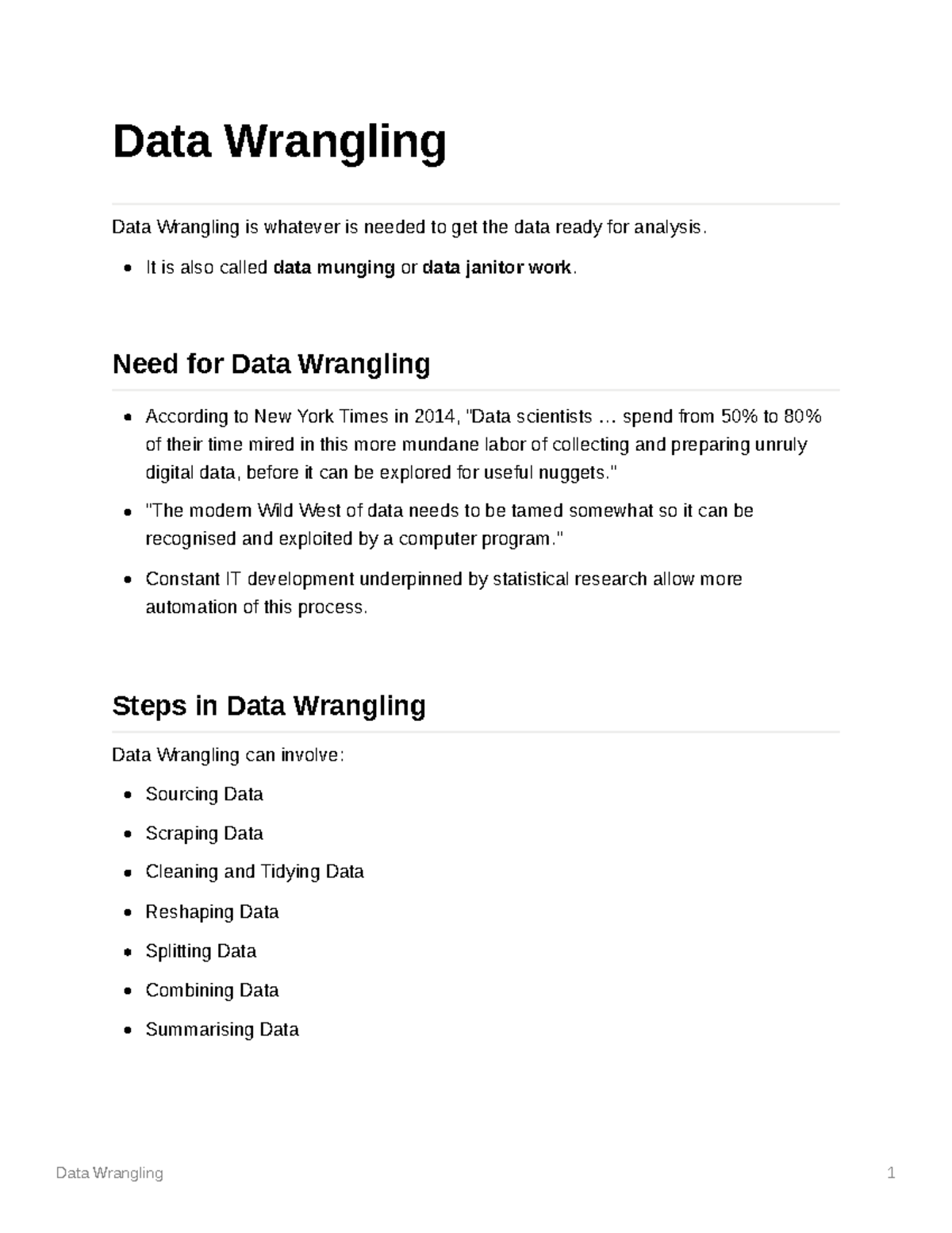 Basic Data Wrangling - Data Wrangling 1 Data Wrangling Data Wrangling ...