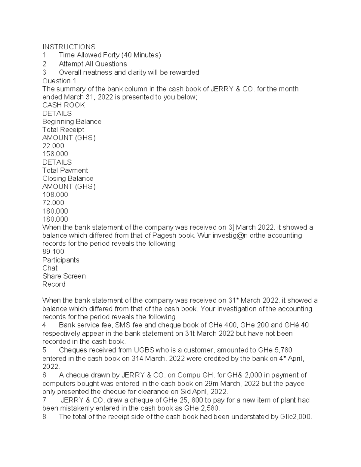 Account question - INSTRUCTIONS 1 Time Allowed Forty (40 Minutes) 2 ...