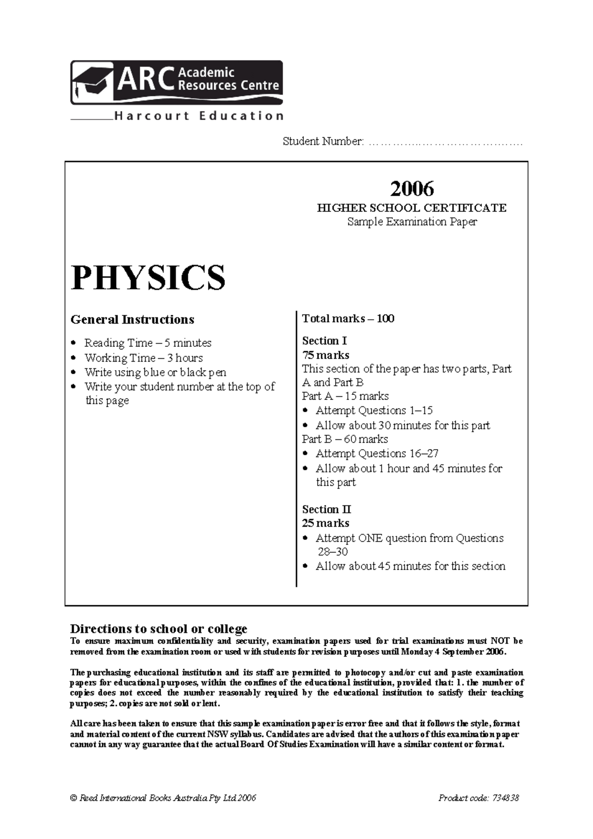 2006 Physics Trial HSC ARC - PHYS1221 - UNSW Sydney - Studocu