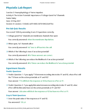 Physio Ex Exercise 11 Activity 4 - PhysioEx Lab Report Exercise 11: Blood Analysis Activity 4 ...