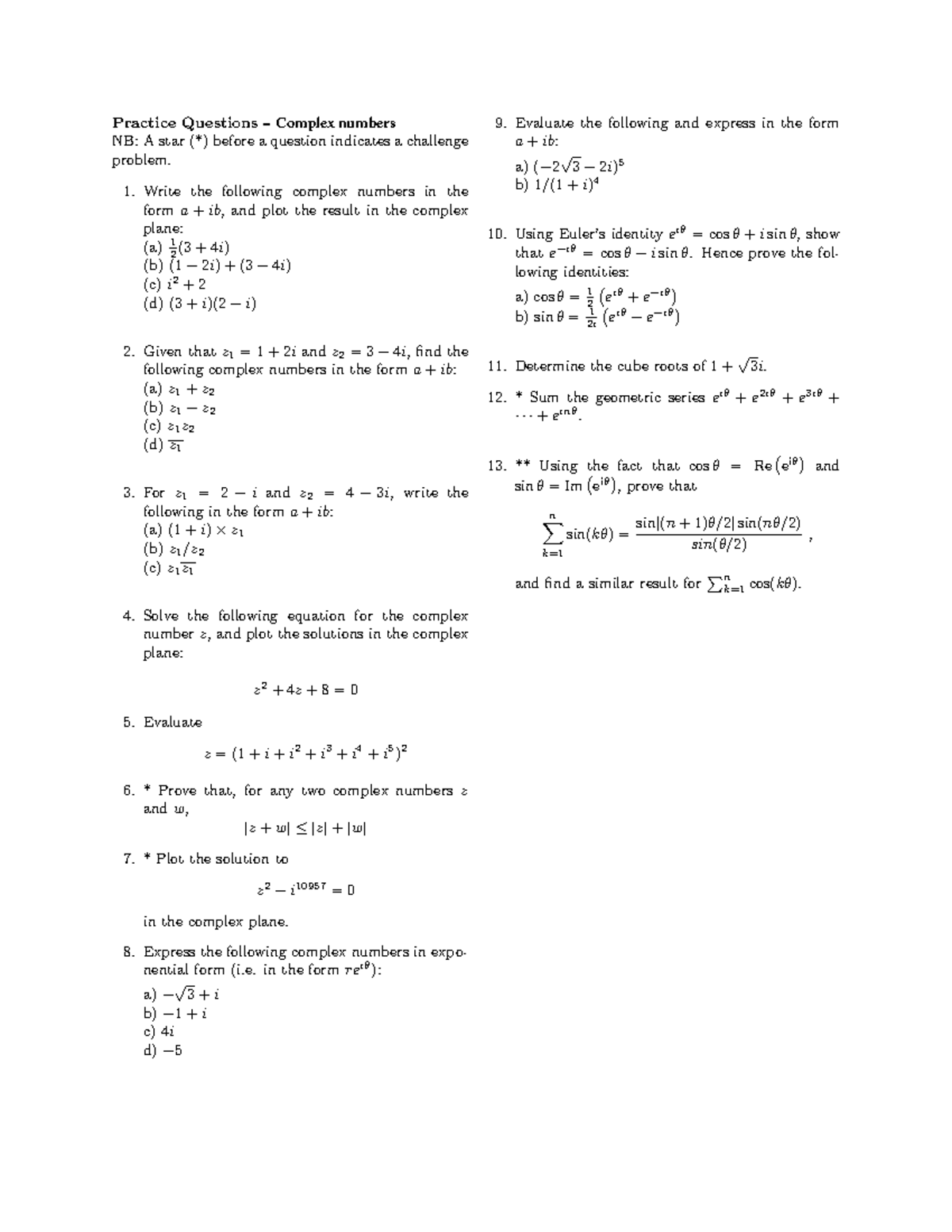 Practice questions Complex Numbers - Practice Questions - Complex ...