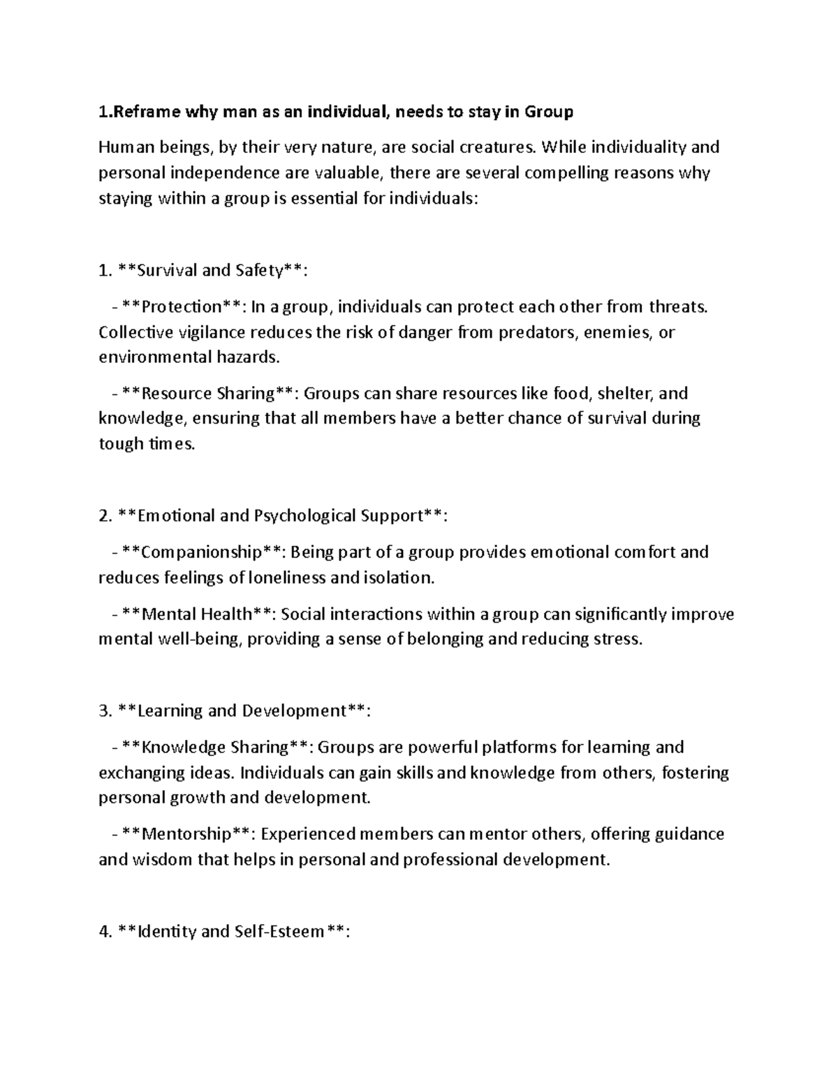 basic human rights - 1 why man as an individual, needs to stay in Group ...