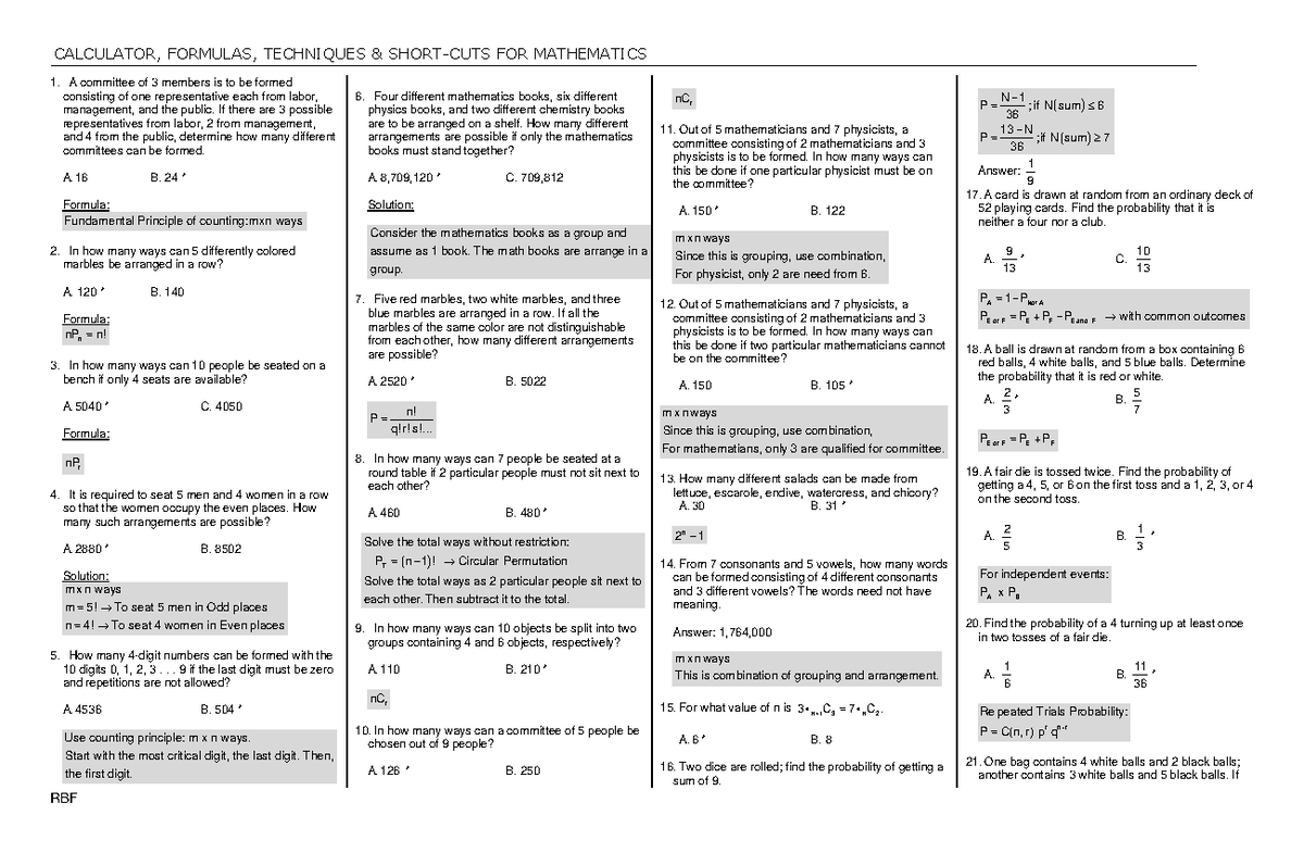 Calculator-Probability Pdf file for Mechanical Engineering Students ...